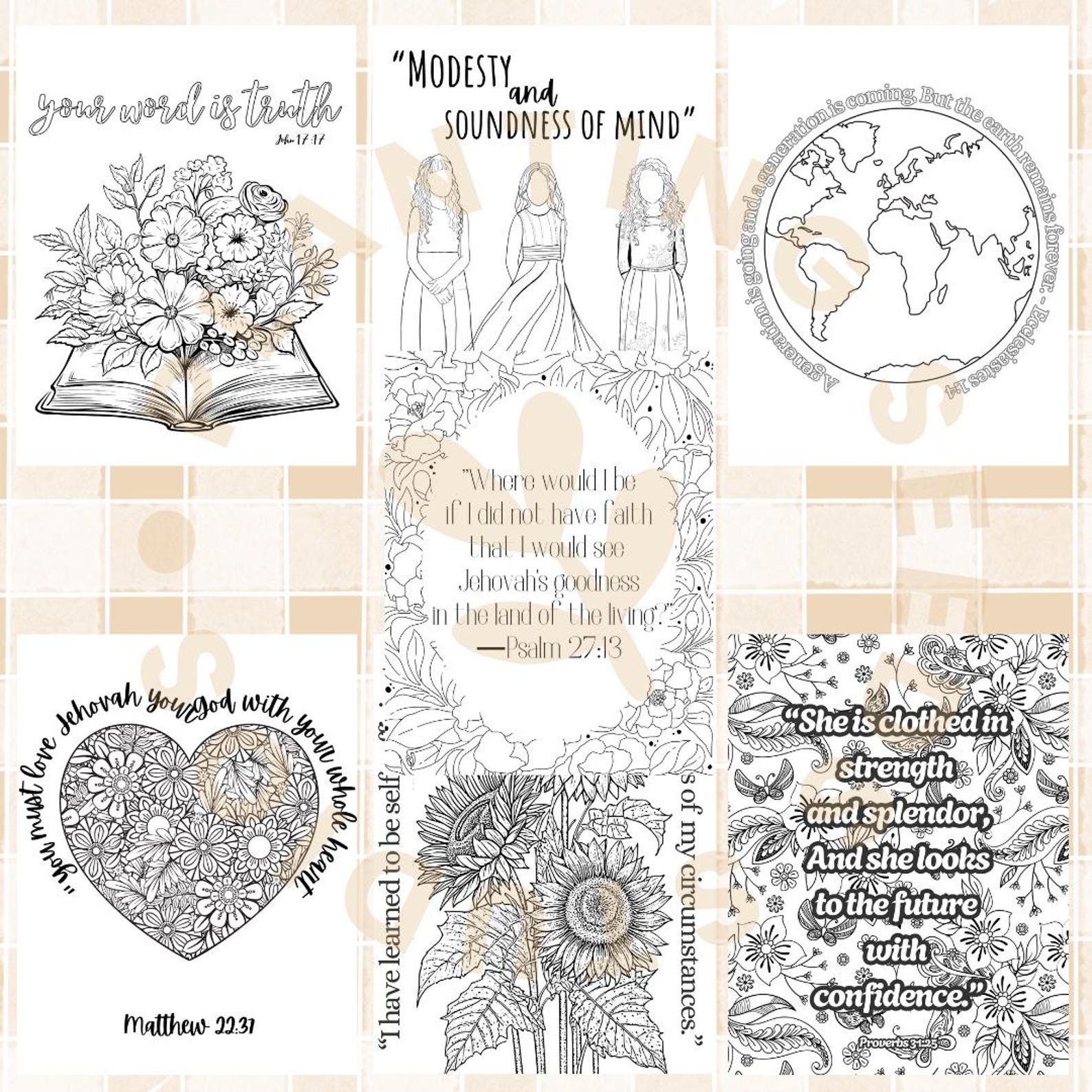 JW Coloring Pages - Coloring Book With 25 Pages With Scriptures - Etsy