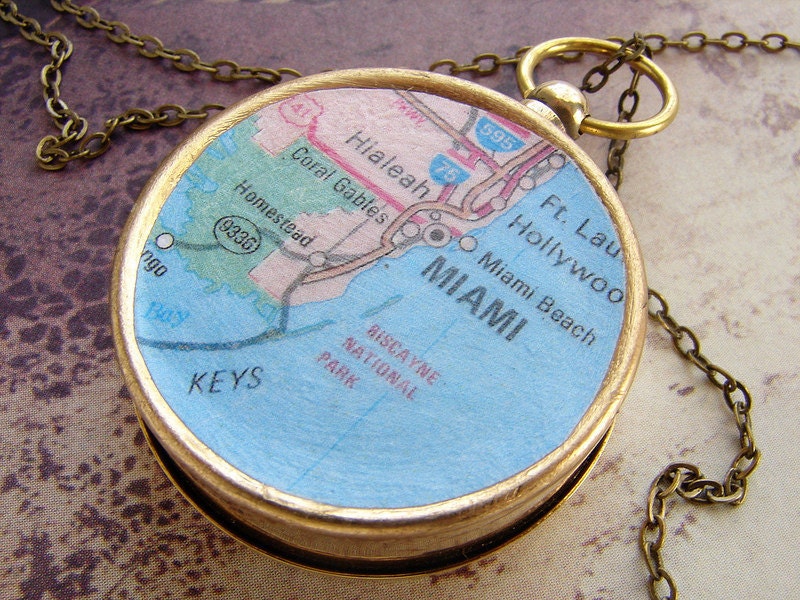 Personalized Keychain Custom Map Compass Miami Map Pocket - Etsy