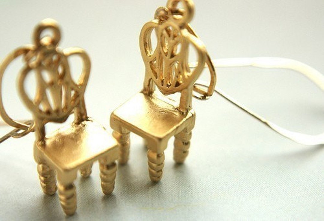 Gold Chair Drop Earrings, Miniature Chair Dangle Earrings, Novelty ...