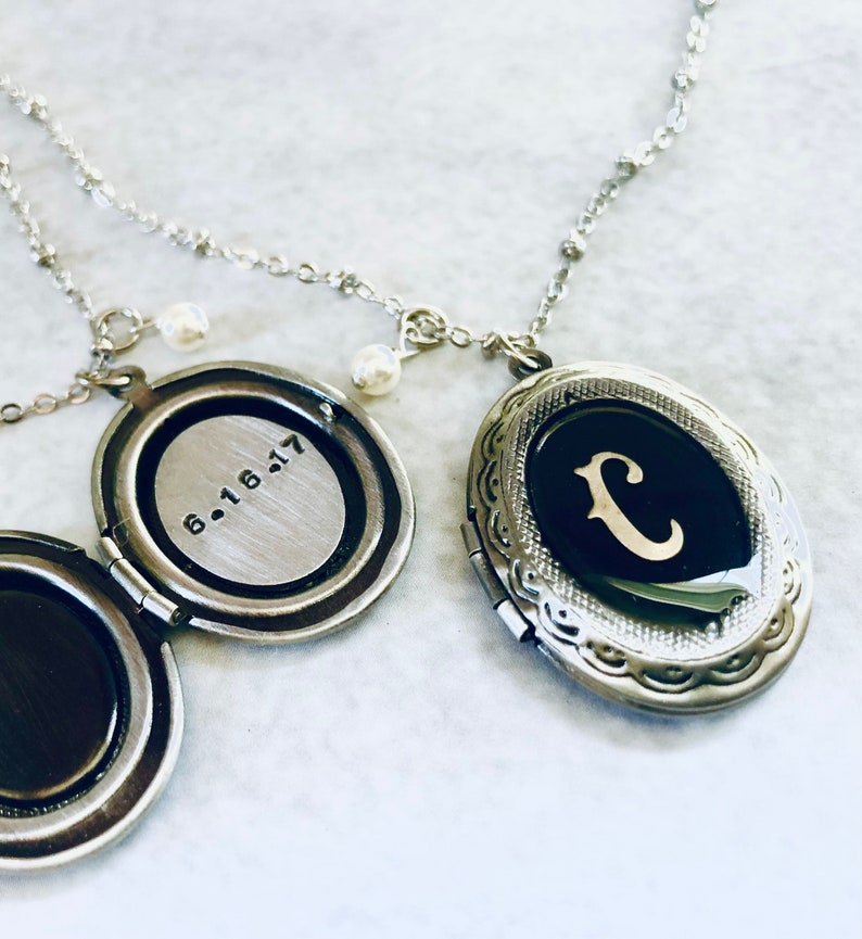 Initial locket necklace Personalized jewelry two initials | Etsy
