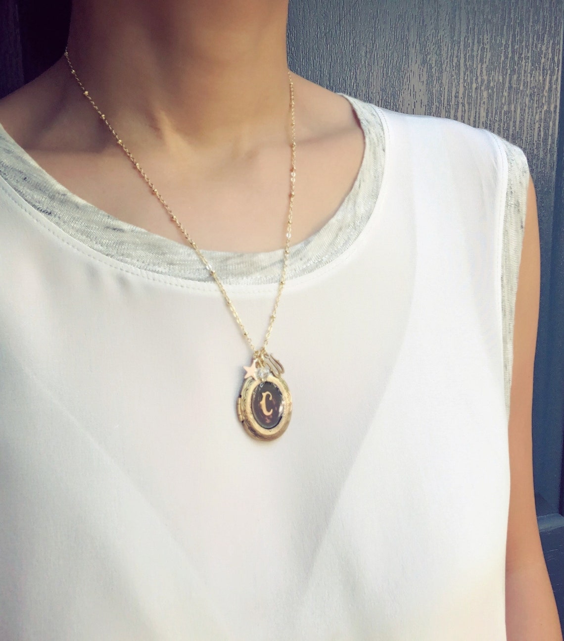 Initial locket necklace anniversary date Personalized | Etsy