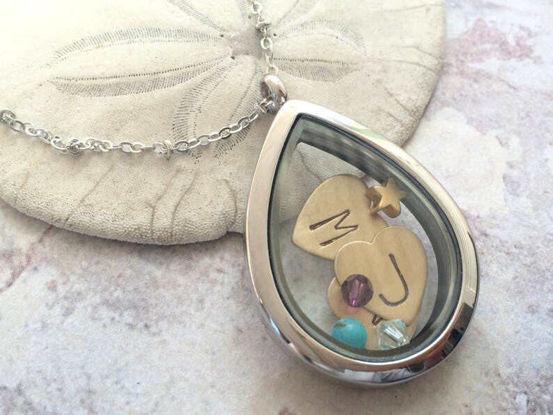 Custom name necklace teardrop glass locket floating locket | Etsy