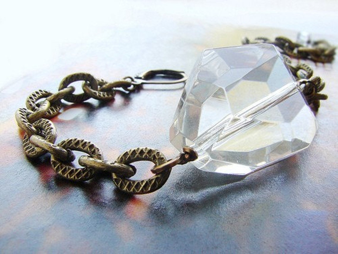 Chain Bracelet Clear Quartz Chunky Bracelet Chunky Stone - Etsy
