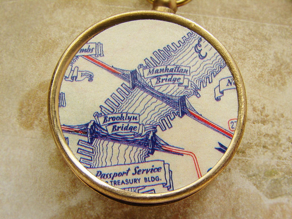 Brooklyn Map Compass Keychain Personalized Gift Custom Map | Etsy