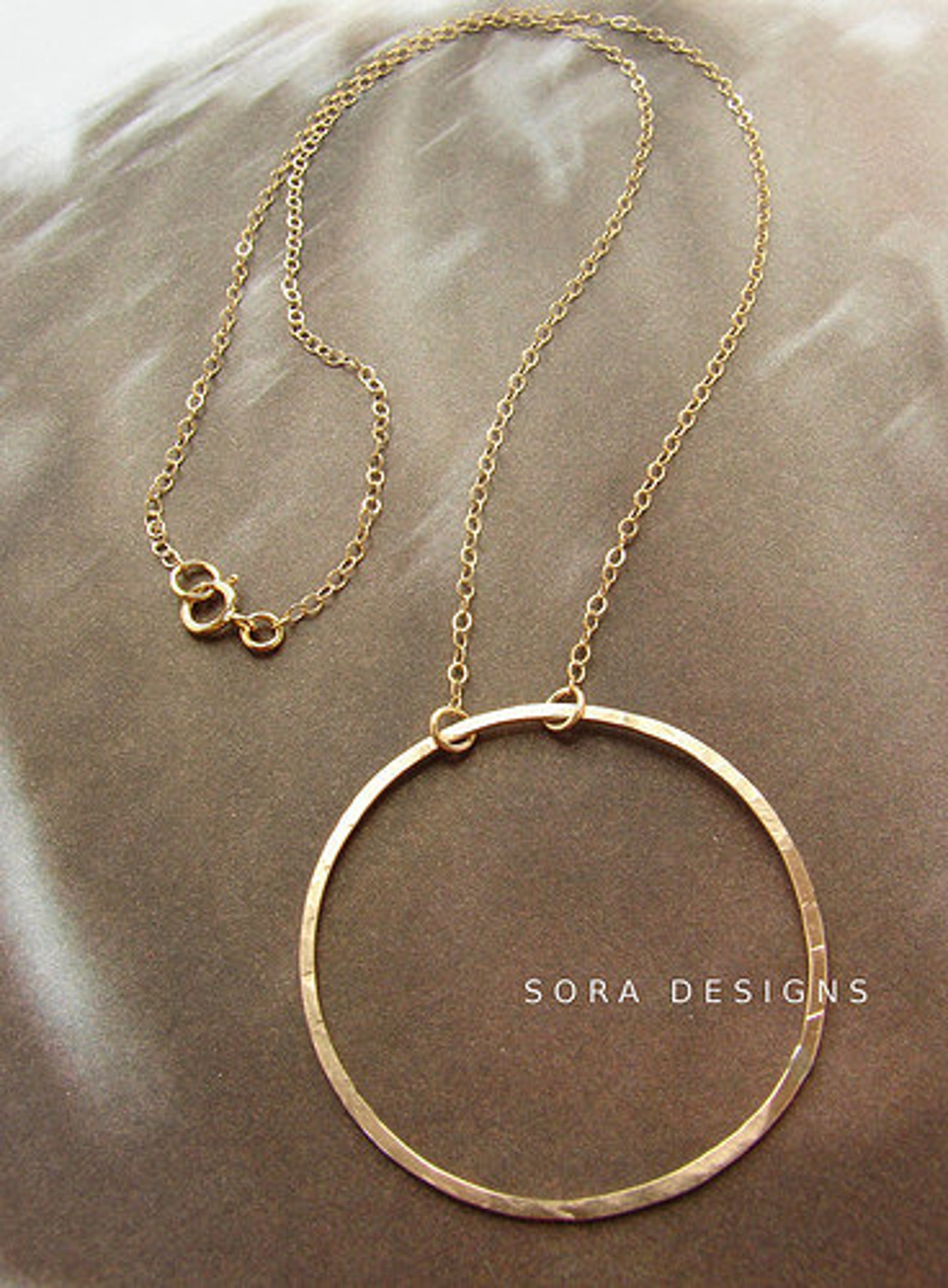 Gold Circle Necklace Large Bridesmaid Jewelry Hammered Gold - Etsy