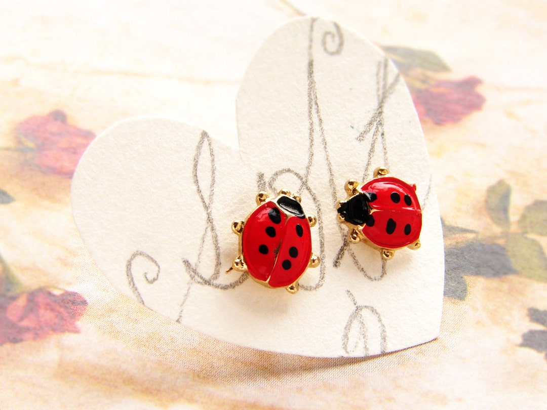 Vintage Red Enamel Ladybug Stud Earrings: Surgical Steel Posts - Etsy
