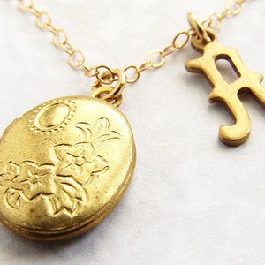 Tiny Initial Locket Necklace, Personalized Initial Locket, Vintage ...