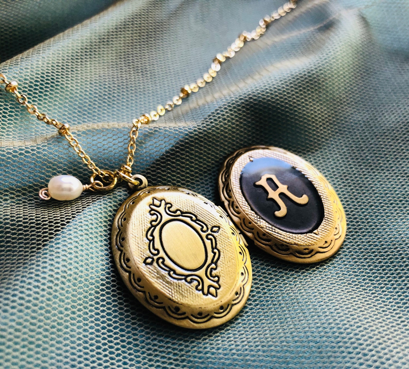 Personalized Jewelry, Initial Locket Pendant Necklace, Two Initials ...