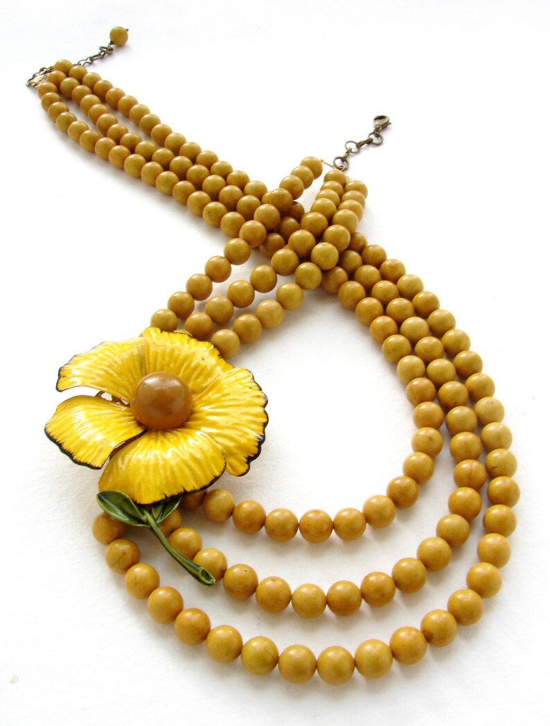 Mustard yellow flower necklace statement necklace vintage | Etsy