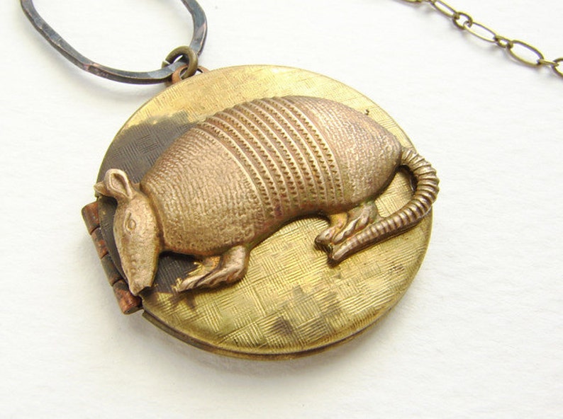 Armadillo Locket Necklace, Animal Necklace, Vintage Locket Necklace ...