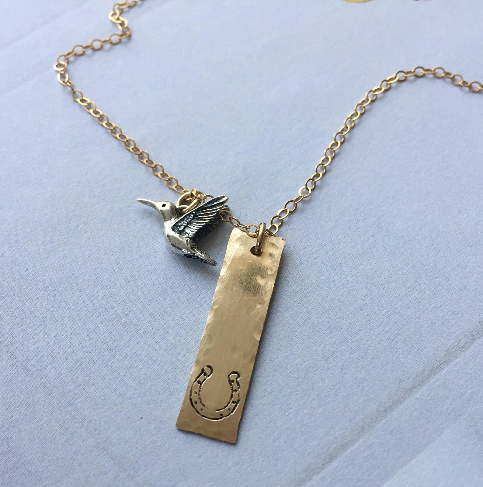 Lucky Hummingbird Necklace Personalized Bar Necklace - Etsy