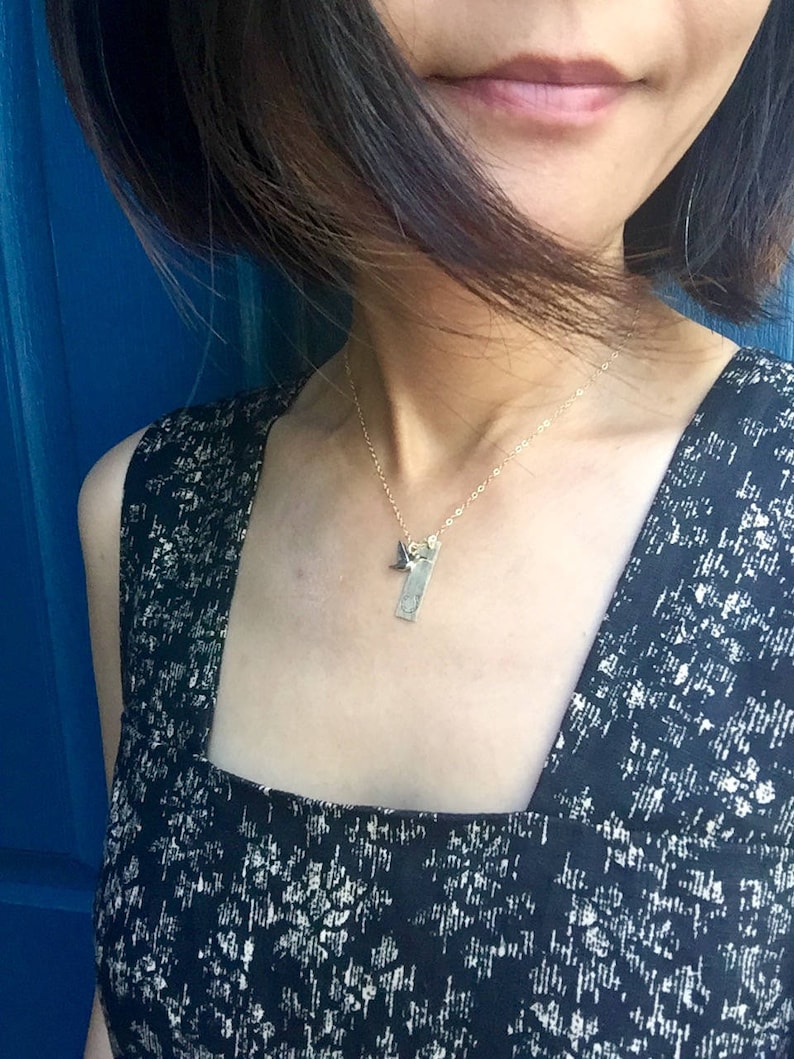 Lucky Hummingbird Necklace, Personalized Bar Necklace, Horseshoe ...