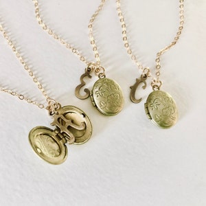 Tiny Initial Locket Necklace, Personalized Initial Locket, Vintage ...
