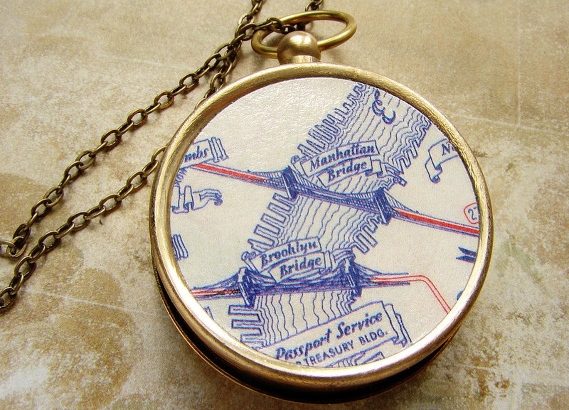 Brooklyn Map Compass Keychain Personalized Gift Custom Map | Etsy