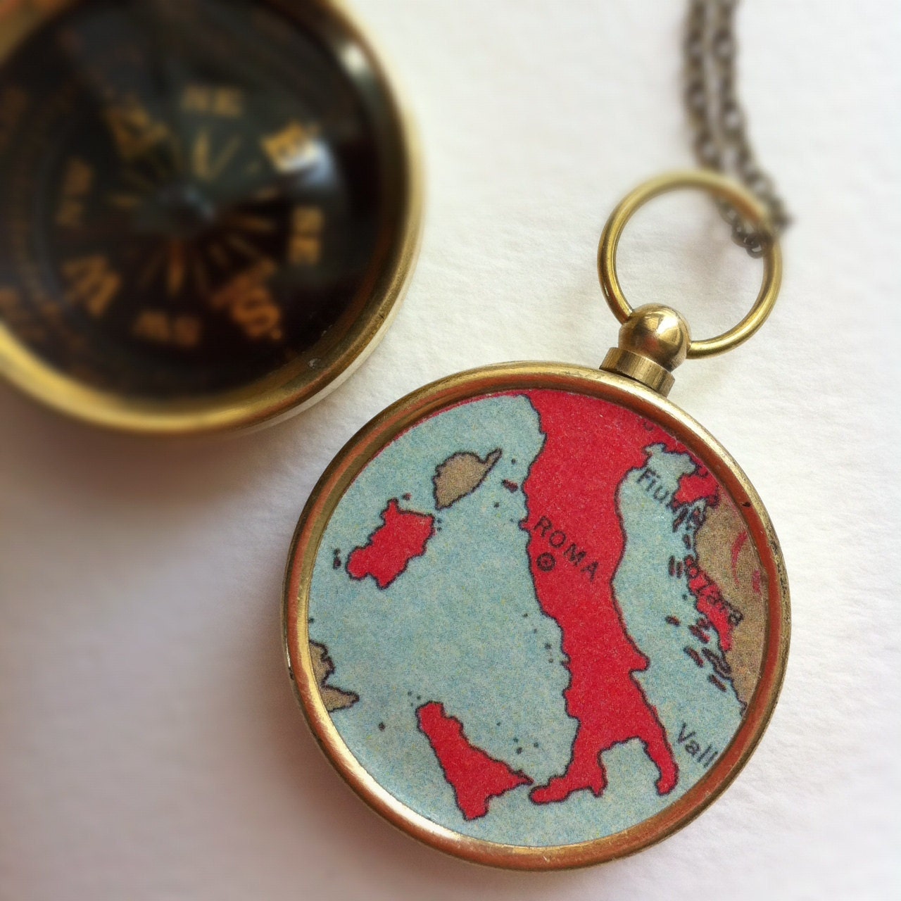 Italy Map Compass Necklace Italia Roma Map Compass Custom - Etsy