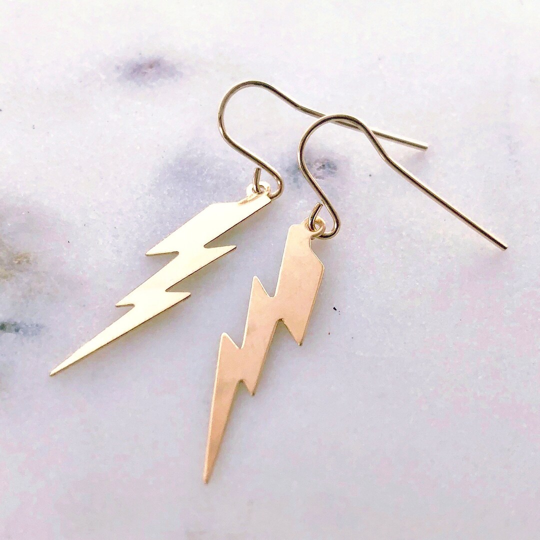 Gold Lightning Bolt Earrings: 14kt Gold Filled Dangles - Etsy