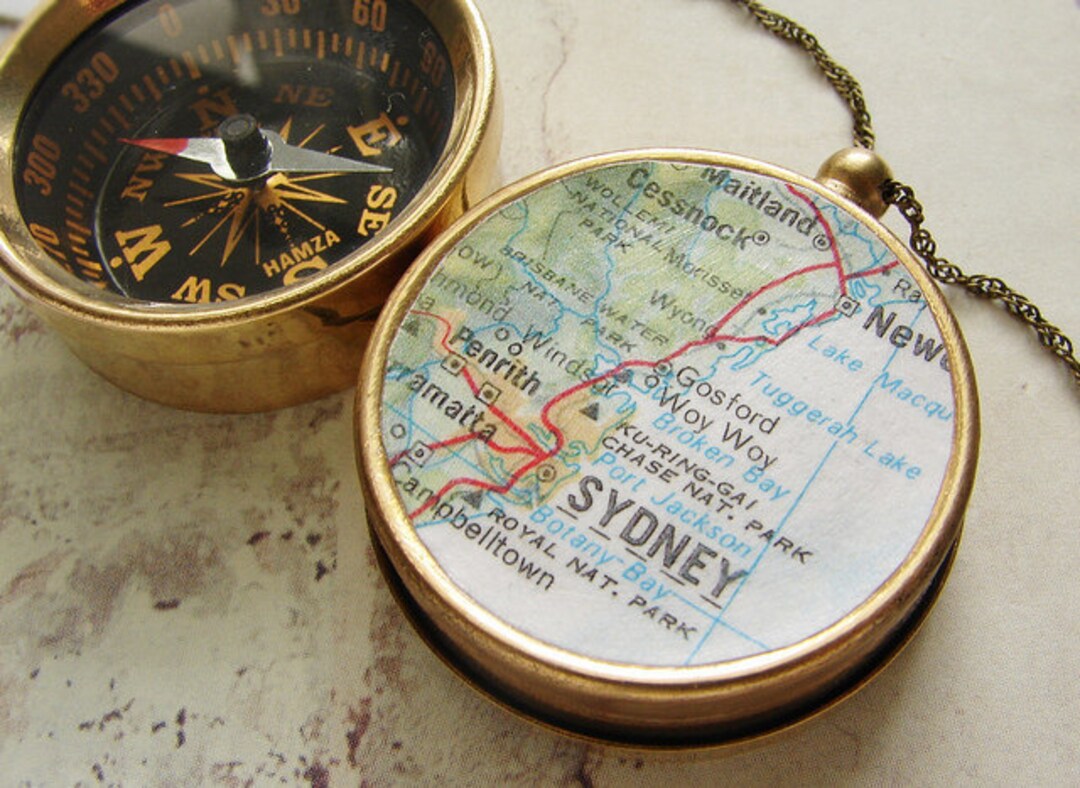 Personalized Map Compass Necklace Keychain, Custom Map, Choose Your ...