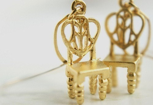 Gold Chair drop earrings miniature chair dangle earrings | Etsy