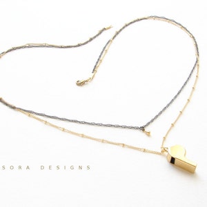 Gold Whistle Pendant Layer Necklace, Pendant Police Whistle Mixed Metal ...