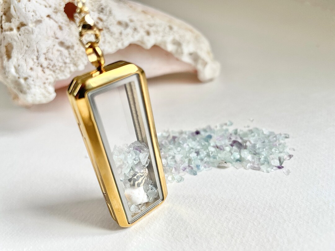 Y Necklace, Rectangle Glass Locket Necklace, Pet's Fur Memorial Locket ...
