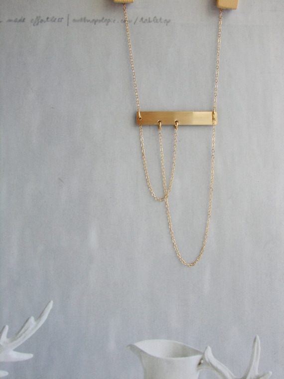 Gold Bar Necklace Draped Chain Necklace Layering Necklace | Etsy