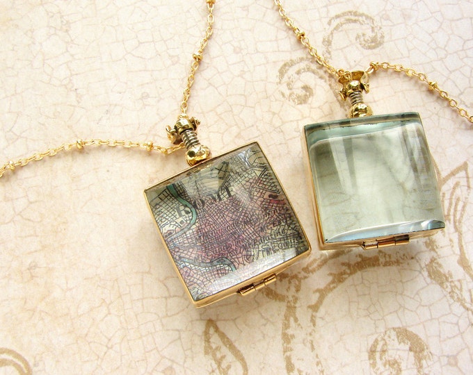 Beveled Square Glass Locket Pendant, Personalized Jewelry, Personalized ...
