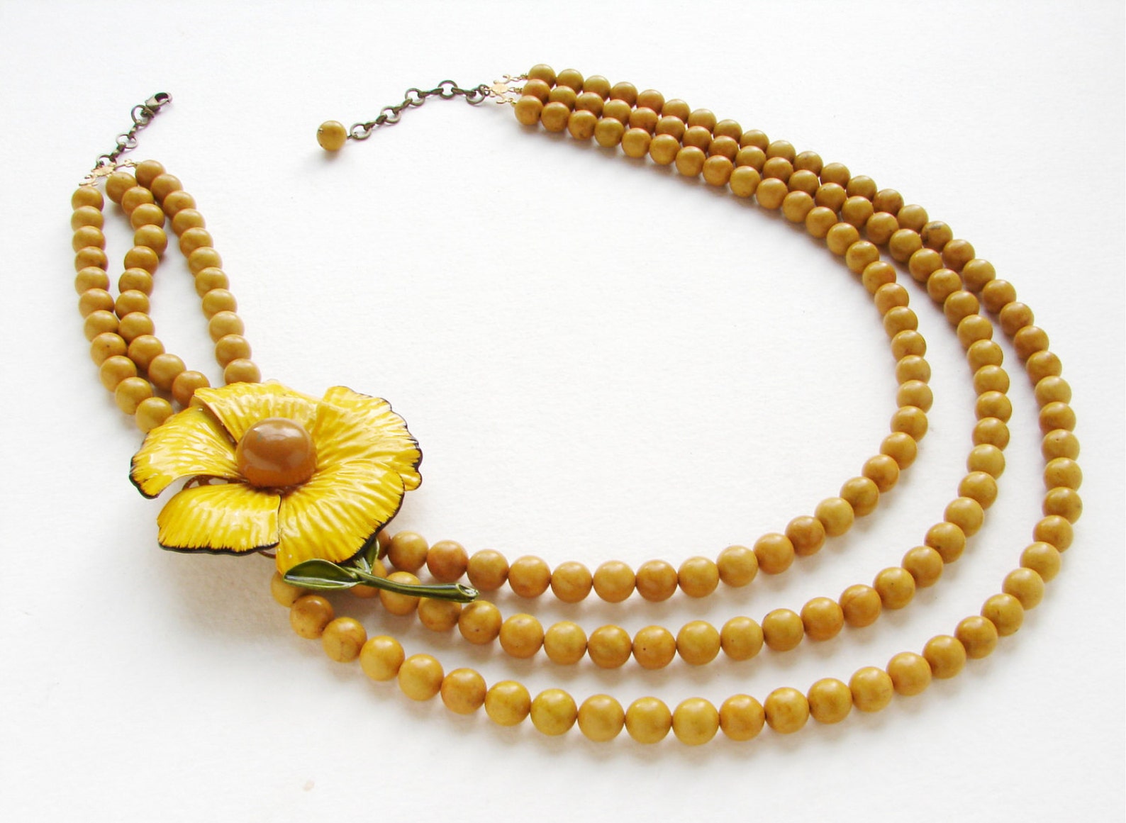 Mustard yellow flower necklace statement necklace vintage | Etsy