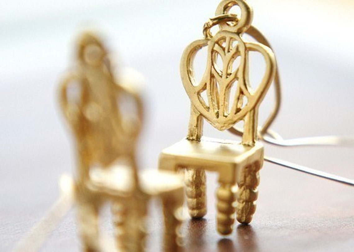 Gold Chair drop earrings miniature chair dangle earrings | Etsy