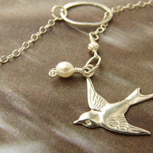 Dove Lariat, Flying Bird Y Necklace, Bridesmaid Jewelry, Bridal Pearl ...