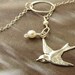 Dove Lariat, Flying Bird Y Necklace, Bridesmaid Jewelry, Bridal Pearl ...