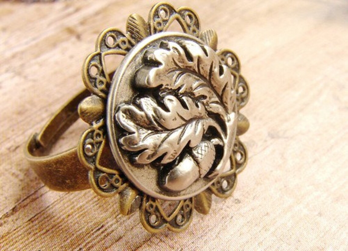 Acorn and Oak Leaf Ring Adjustable Oak Tree Acorn Ring Metal - Etsy