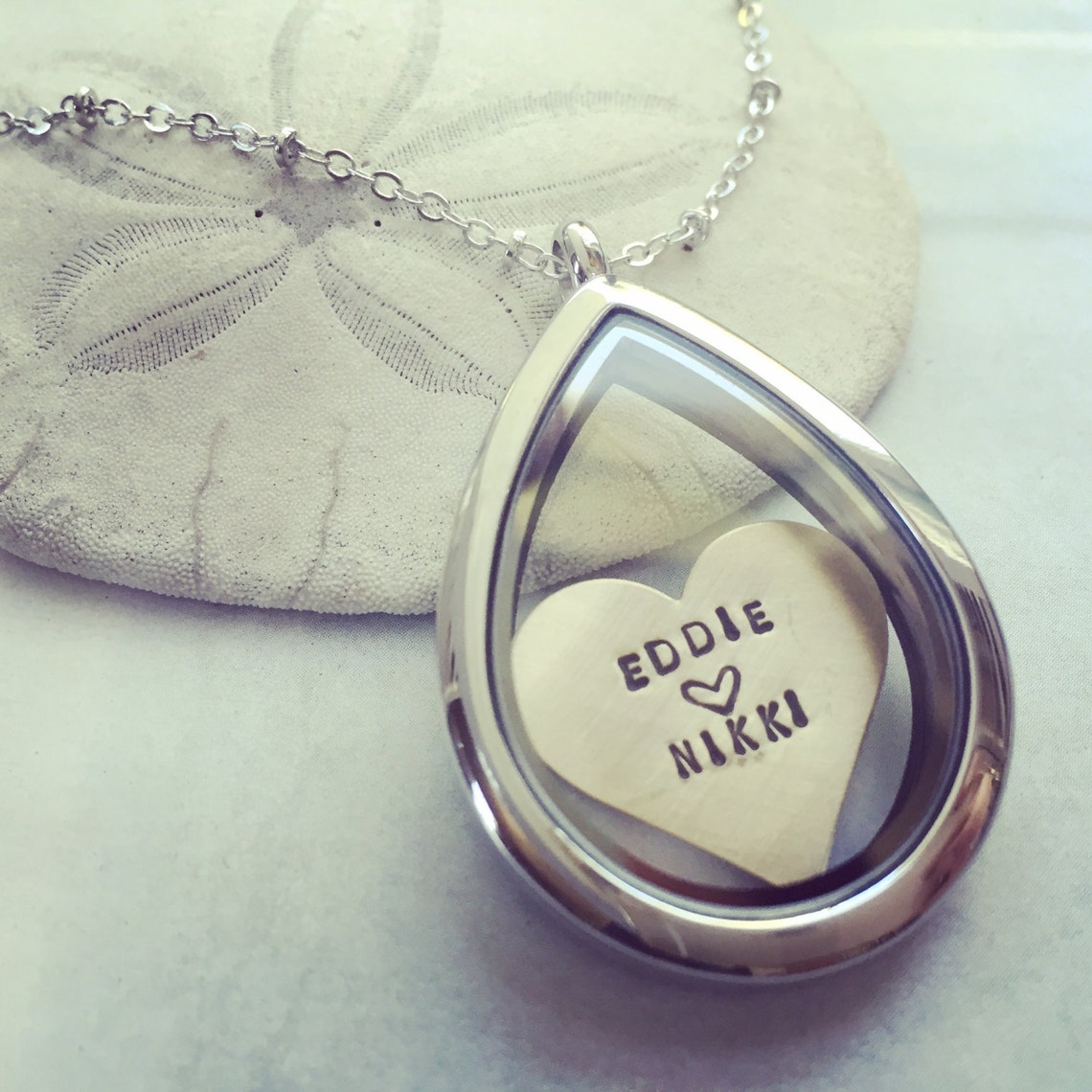 Custom name necklace teardrop glass locket floating locket | Etsy