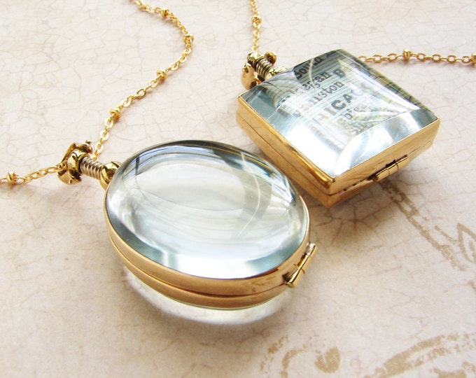 Beveled Glass Locket Necklace: Gold Keepsake Heirloom - Etsy