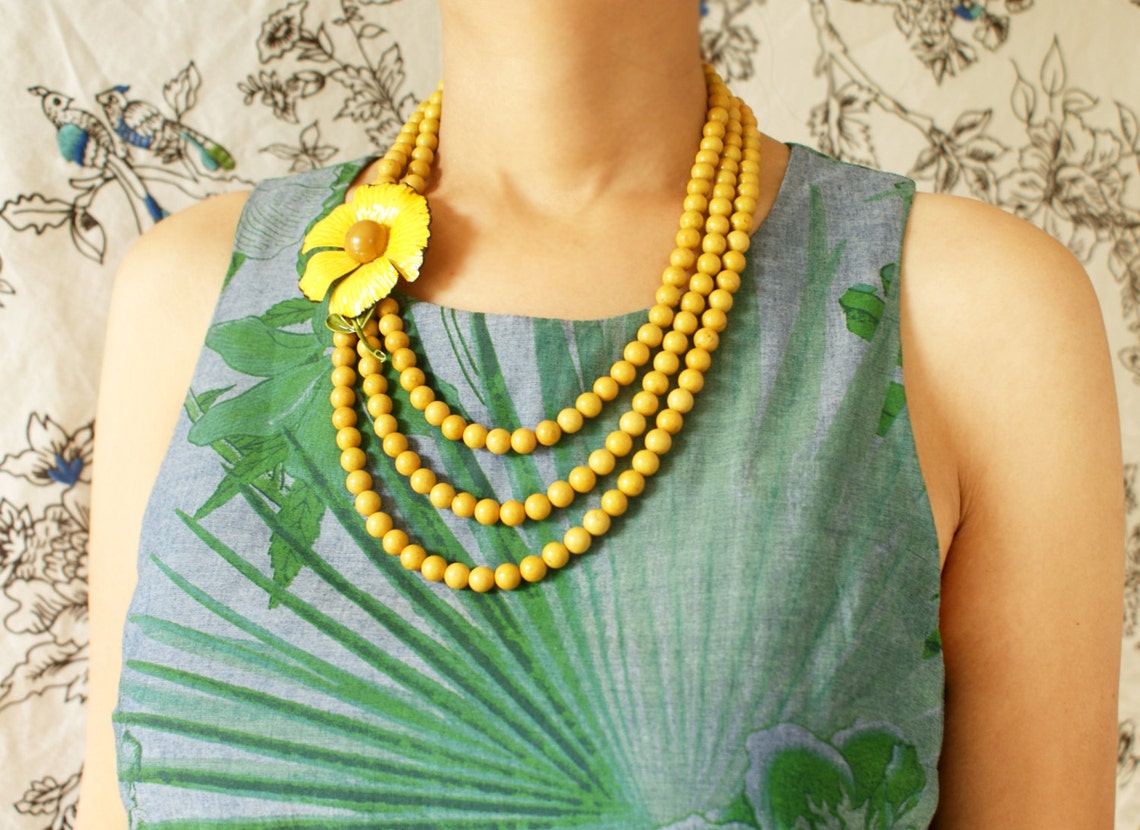 Mustard yellow flower necklace statement necklace vintage | Etsy