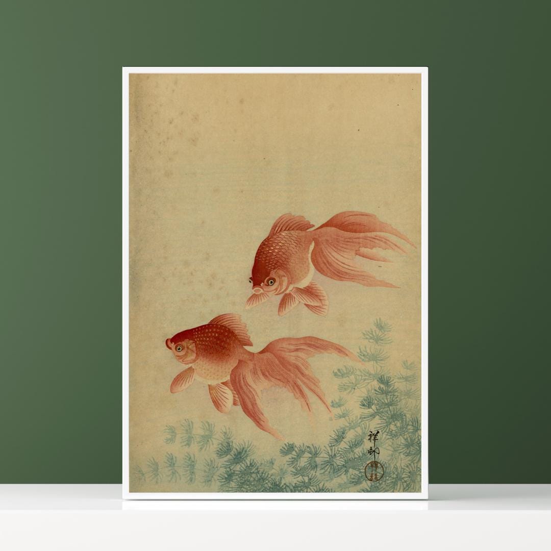 Charming Japanese Vintage Goldfish Wall Art Printable | Elegant Fish ...