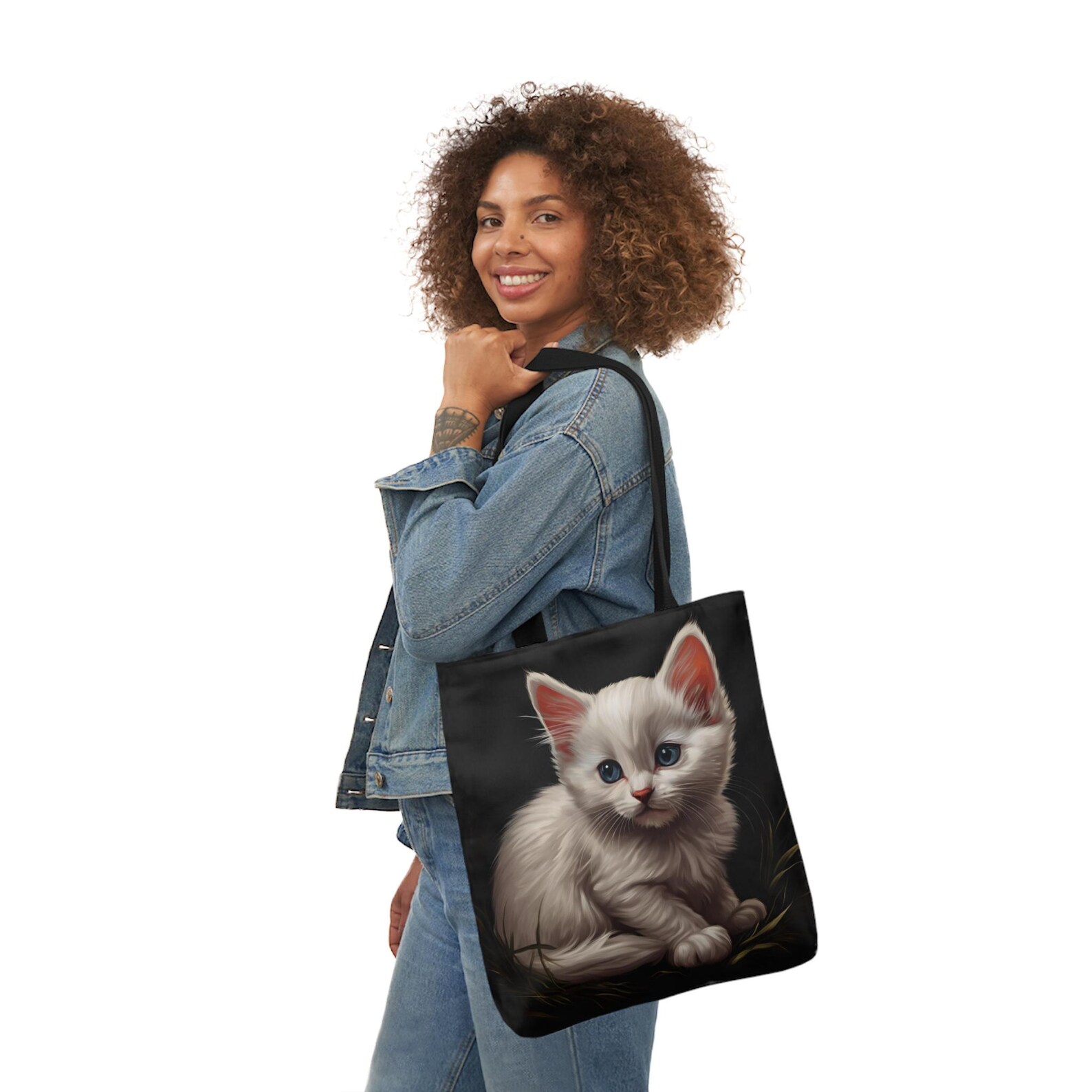 Cute White Cat Tote Bag Whisker Wonders Canvas Tote Bag All-over Print ...
