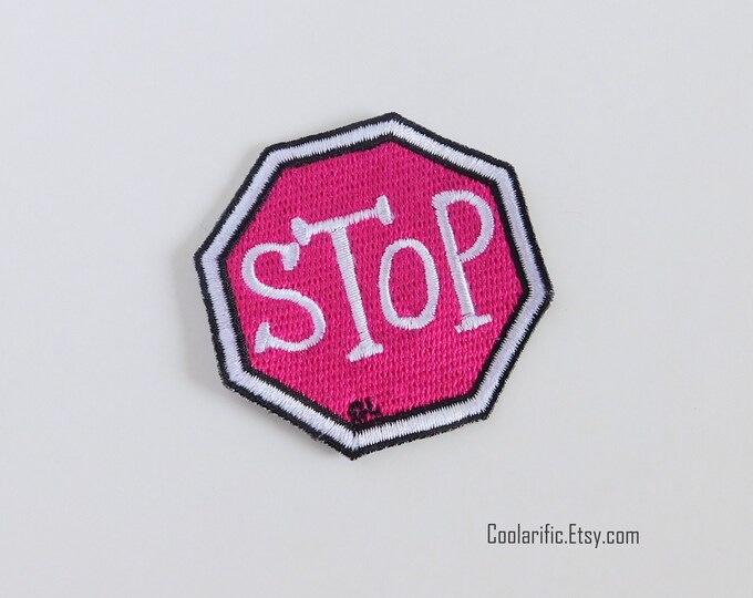 Stop Sign Sticker Patch | Street Sign Sticker | Pink Embroidered ...