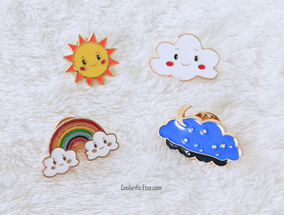 Sun Cloud Rainbow Enamel Pin Set: Kawaii Weather Pins - Etsy