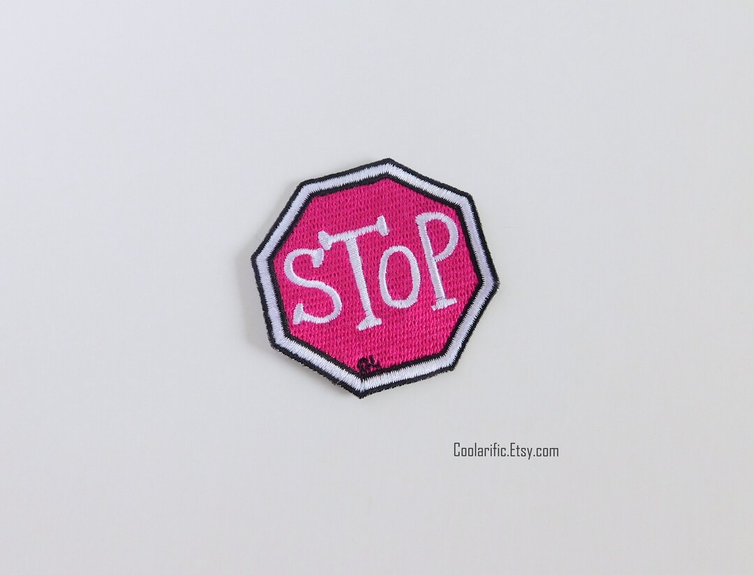 Stop Sign Sticker Patch | Street Sign Sticker | Pink Embroidered ...