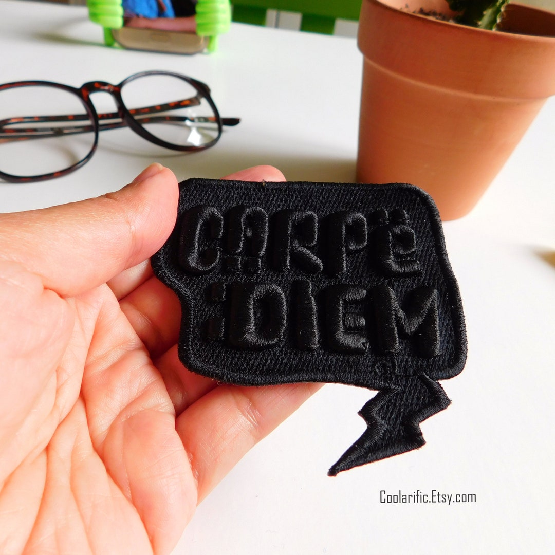 3D Carpe Diem Sticker Patch: Black Embroidered Applique - Etsy