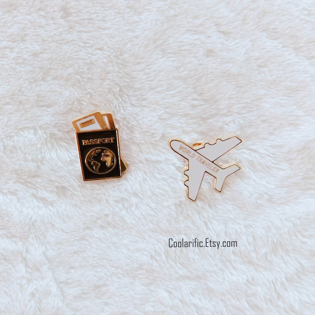 World Traveler Enamel Pin Airplane Passport Pin Gold Accessories (sold ...