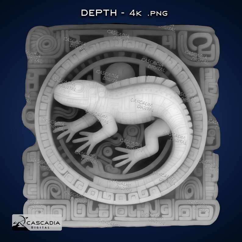Lizard Aztec - Laser Engrave 4K PNG Image, Depth Map, Exact-outline Cut ...