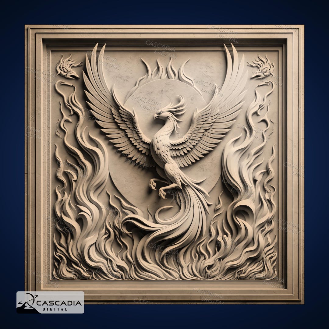 Phoenix Flaming Sun - Laser Engrave 4K PNG Image, Depth Map, Wood Slate ...
