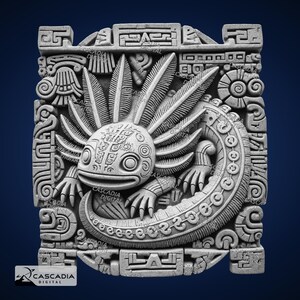 Axolotl Aztec - Laser Engrave 4K PNG Image, Depth Map, Exact-outline ...