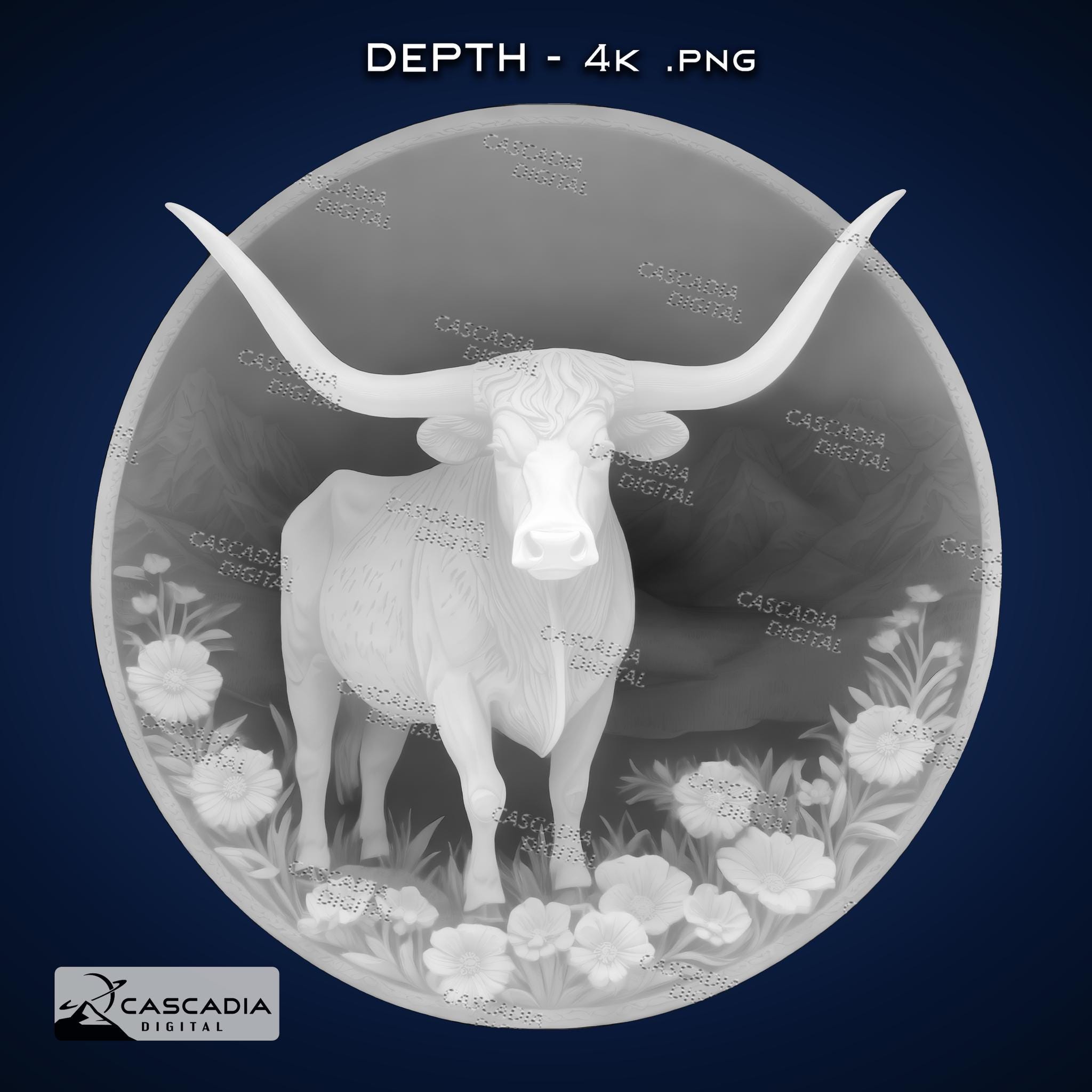 Longhorn Steer Round - Laser PNG, Depth Map, and SVG for Glowforge and ...