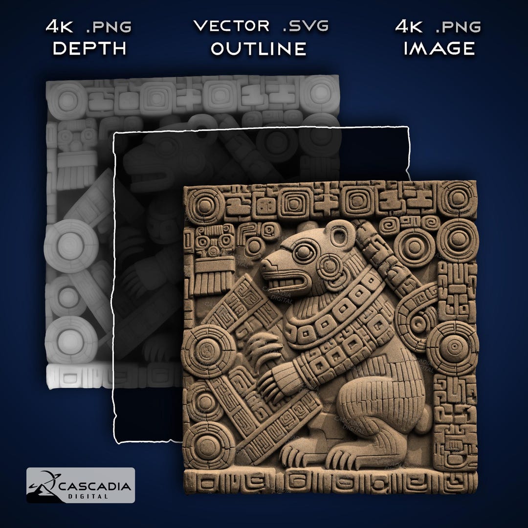 Bear Aztec - Laser PNG, Depth Map, and SVG for Glowforge and Lightburn ...