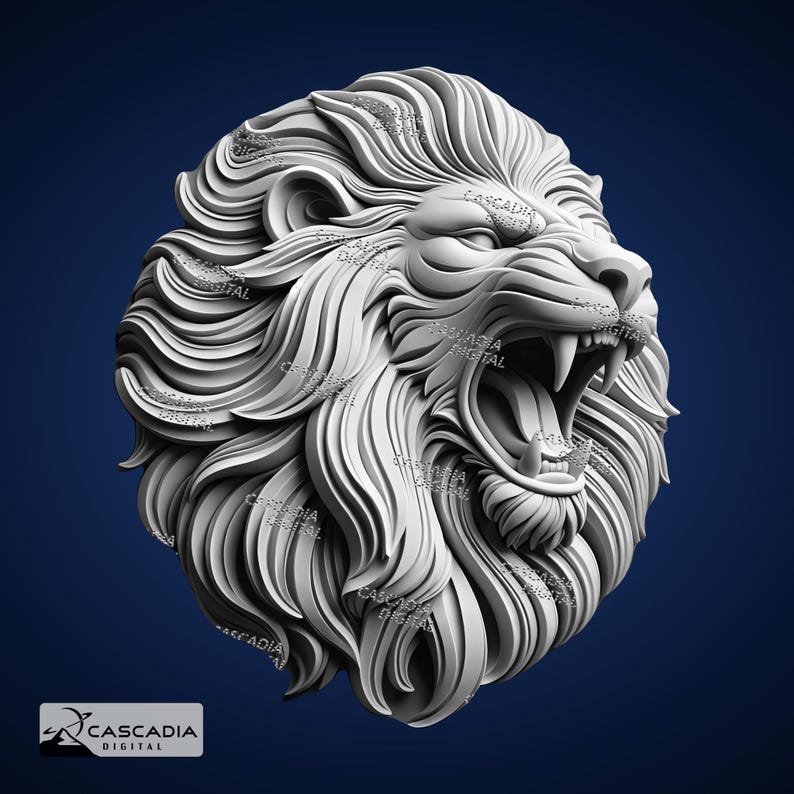 Lion Head - Laser Engrave 4K PNG Image, Depth Map, Exact-outline Cut ...