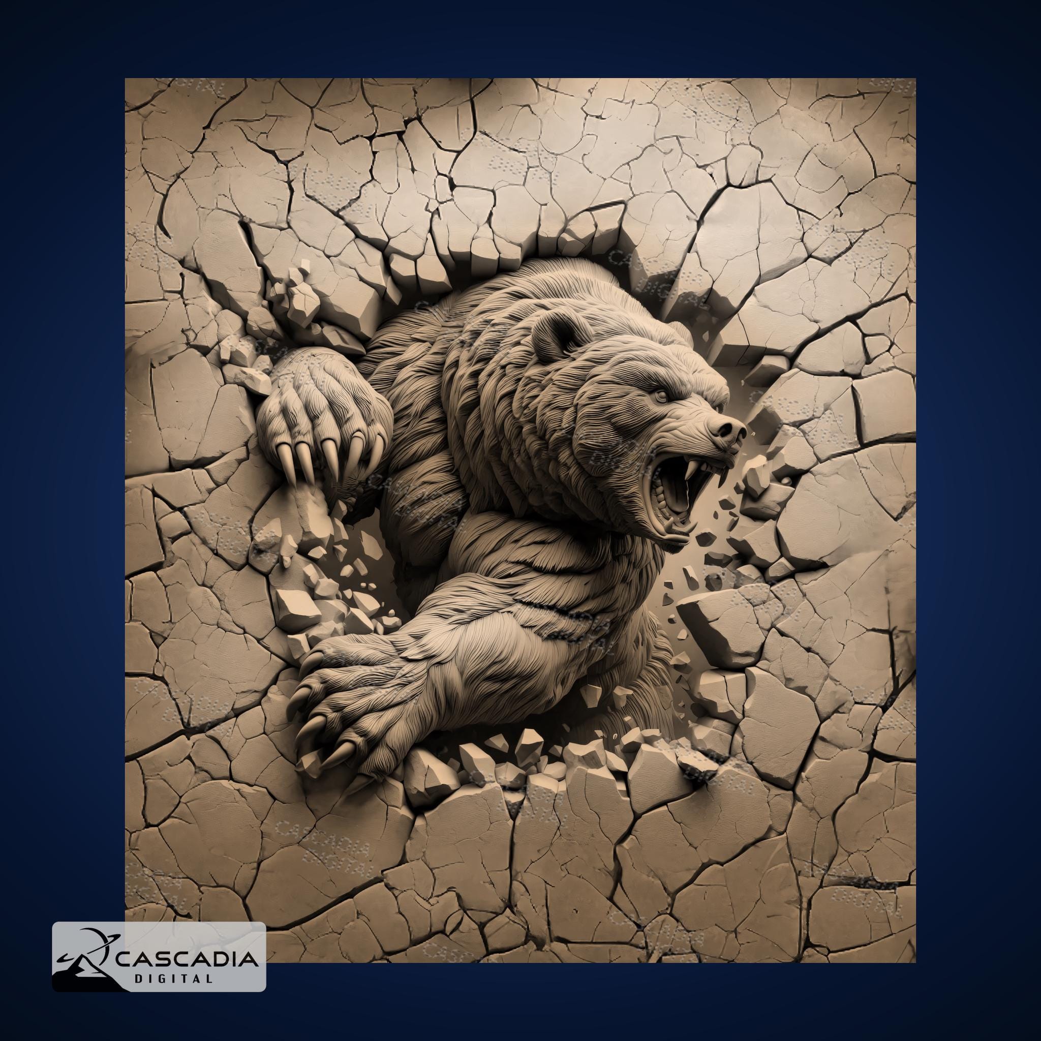 Bear Breaking Through Rock - Laser PNG and Depth Map for Glowforge and ...