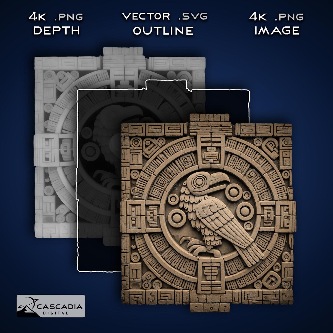 Eagle Raven Aztec - Laser Engrave 4K PNG Image, Depth Map, Exact ...