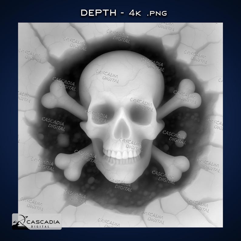 Skull Crossbones - Laser Engrave 4K PNG Image, Depth Map, Wood Slate 3D ...